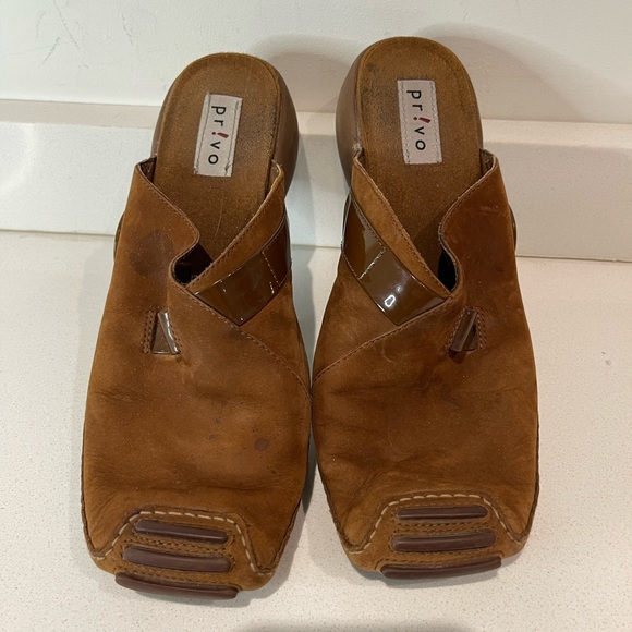 Privo | Shoes | Clarks Privo Brown Suede Mules Cosplay Square Toe Sz 9 ...